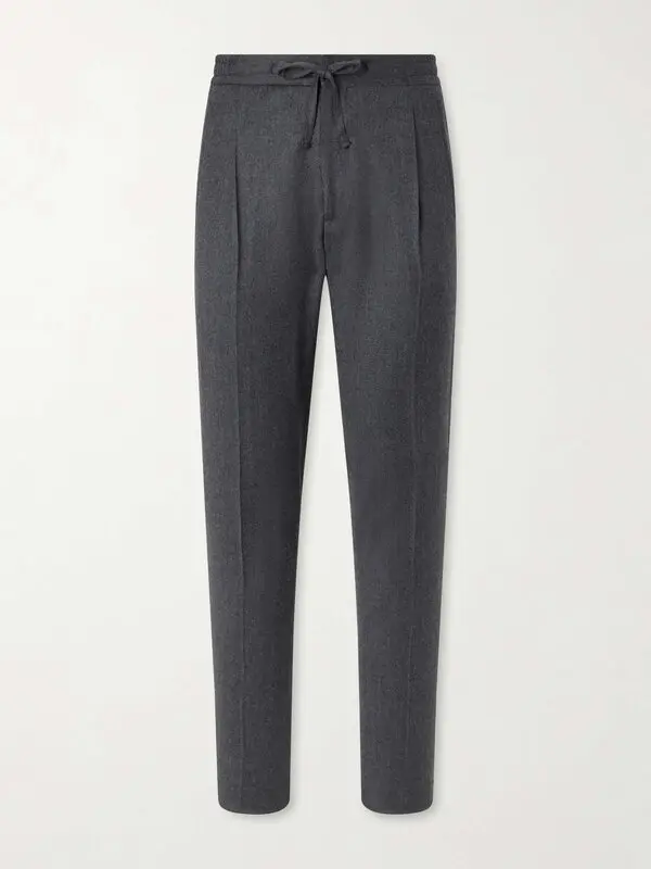 LARDINI Straight-leg Wool And Cashmere-blend Flannel Trousers - Gray