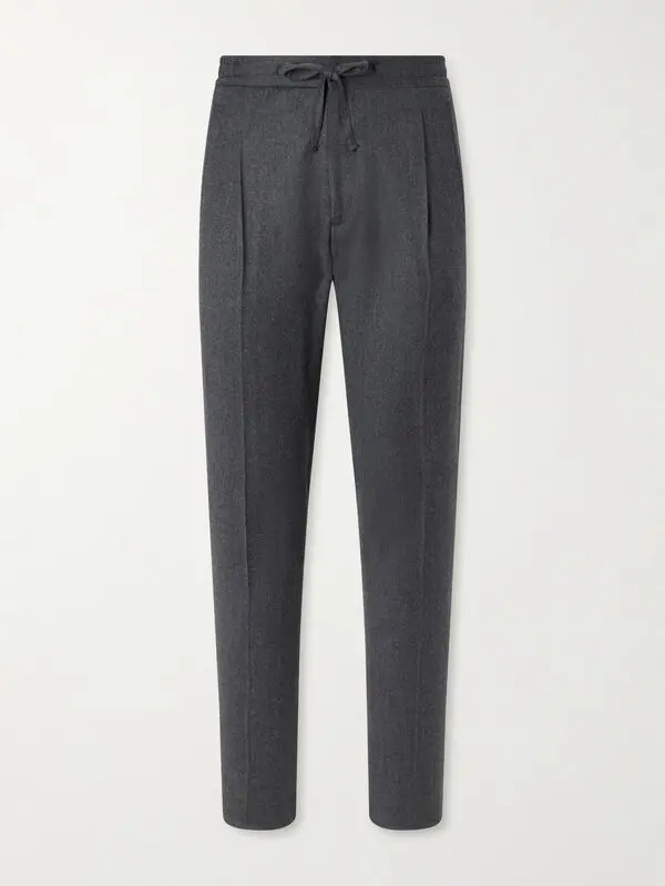 LARDINI Straight-leg Wool And Cashmere-blend Flannel Trousers - Gray
