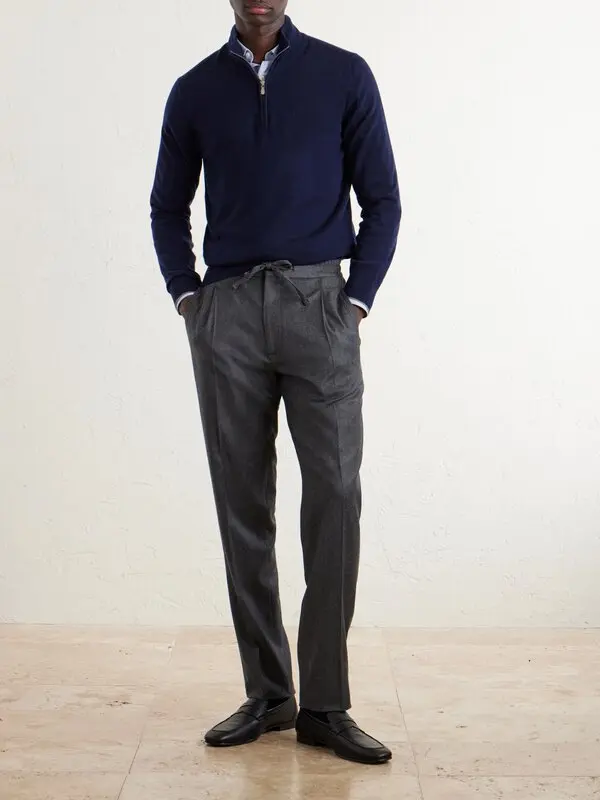 LARDINI Straight-leg Wool And Cashmere-blend Flannel Trousers - Gray