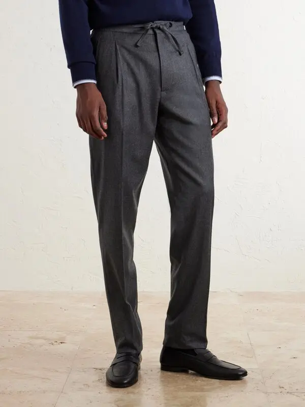 LARDINI Straight-leg Wool And Cashmere-blend Flannel Trousers - Gray