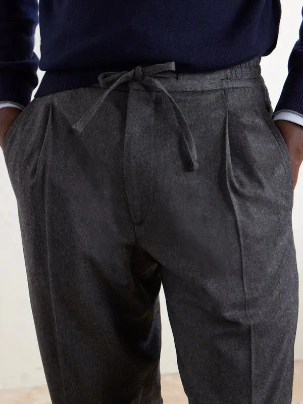 LARDINI Straight-leg Wool And Cashmere-blend Flannel Trousers - Gray