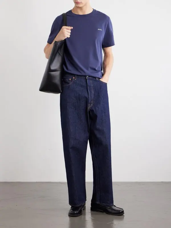 A.p.c. Logo Embroidered Cotton Jersey T-shirt - Blue