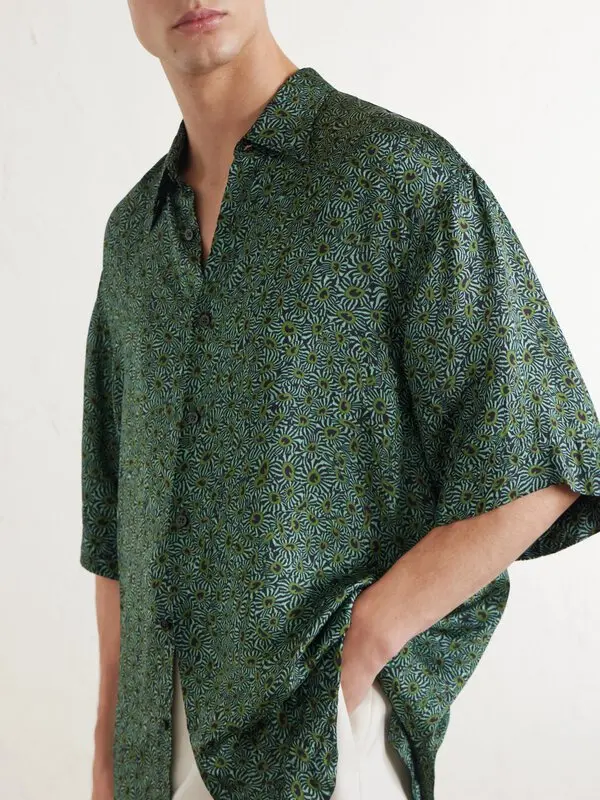 Dries Van Noten Camp-collar Printed Satin Shirt