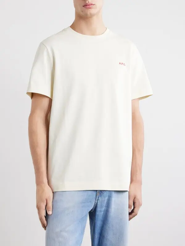 A.p.c. Logo-embroidered Cotton-jersey T-shirt - Neutrals