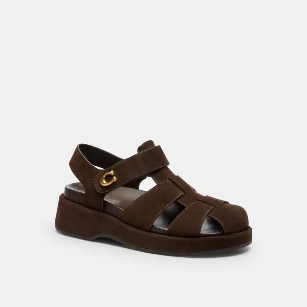COACH Sculpted C Fisherman Sandal - Chocolate Brown