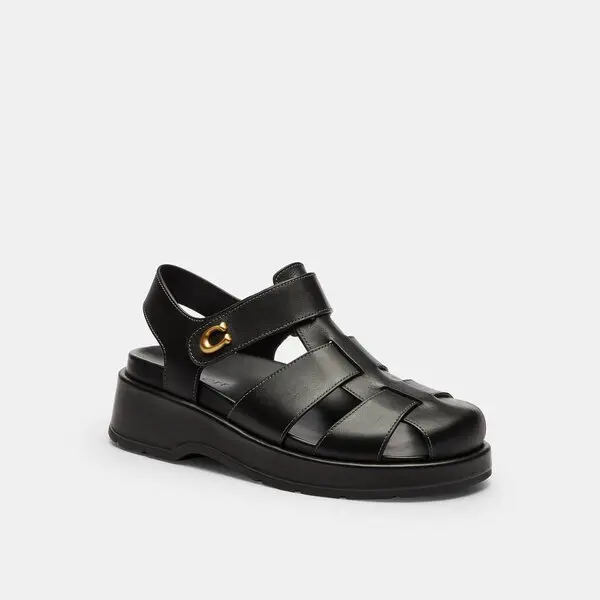 COACH Sculpted C Fisherman Platform Sandal - Black