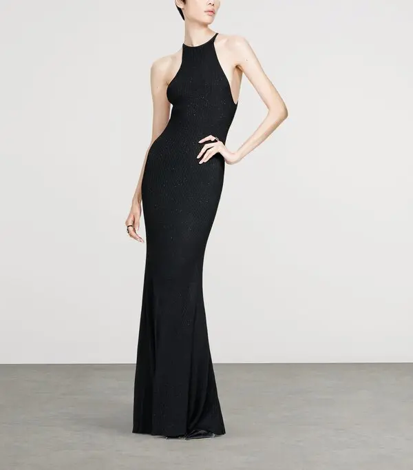 TOM FORD Rib-knit Micro Sequin Halterneck Maxi Dress