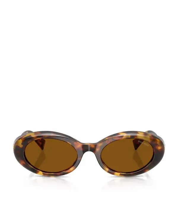 Miu Miu Oval Tortoiseshell Wrap-around Sunglasses - Brown