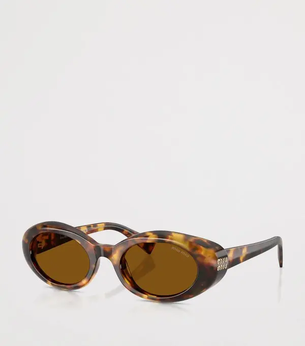Miu Miu Oval Tortoiseshell Wrap-around Sunglasses - Brown