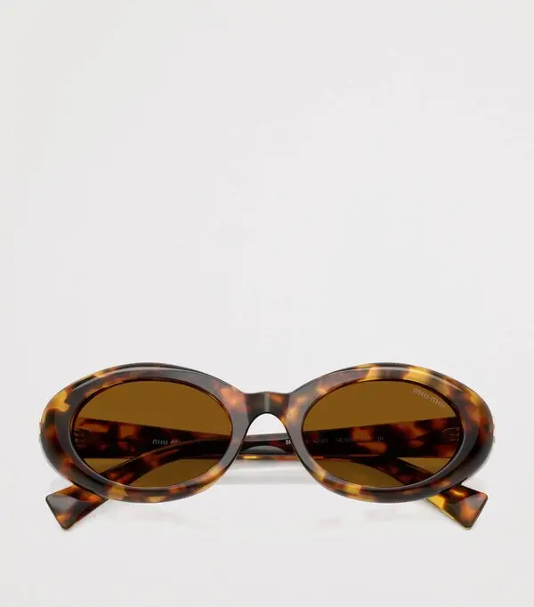 Miu Miu Oval Tortoiseshell Wrap-around Sunglasses - Brown