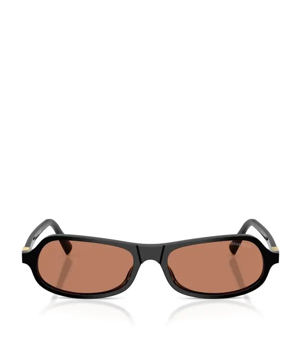 Miu Miu Irregular Oval Sunglasses With Logo Accents - Black