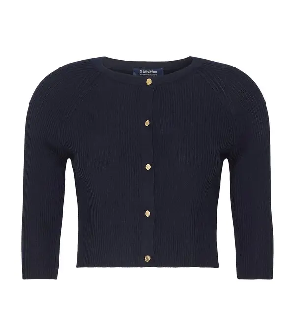 Max Mara Virgin Wool Cropped Cardigan - Navy