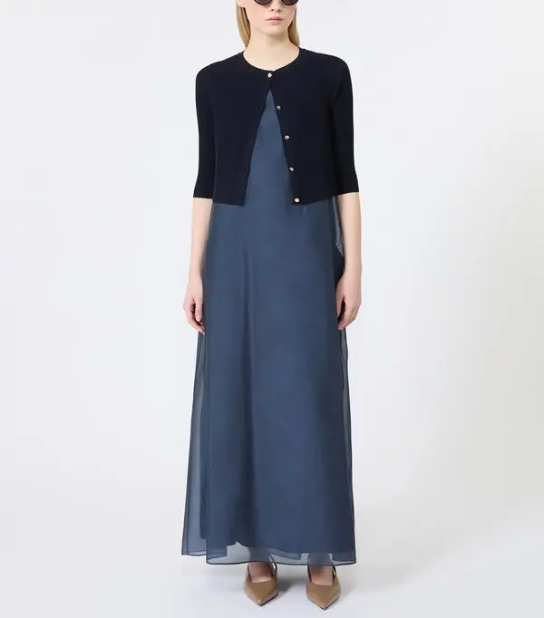 Max Mara Virgin Wool Cropped Cardigan - Navy