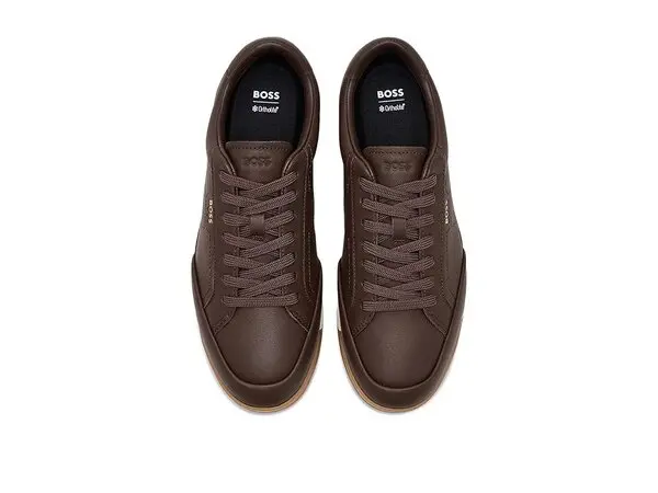 BOSS Nitan Leather Low Top Sneakers - Brown