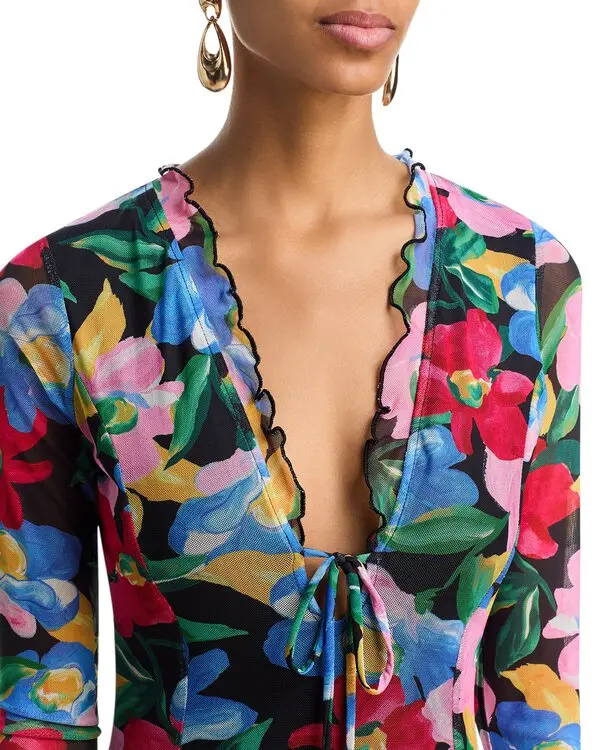 Aqua Floral Mesh V Neck Maxi Dress Exclusive