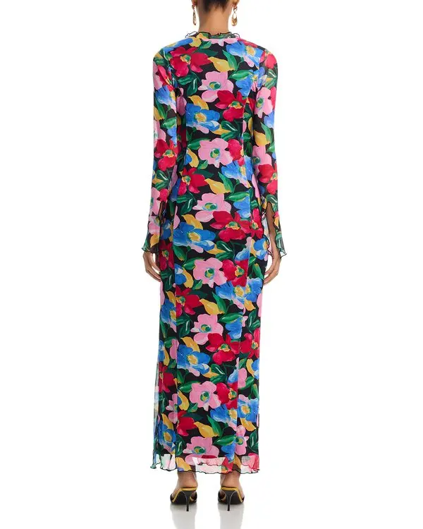 Aqua Floral Mesh V Neck Maxi Dress Exclusive