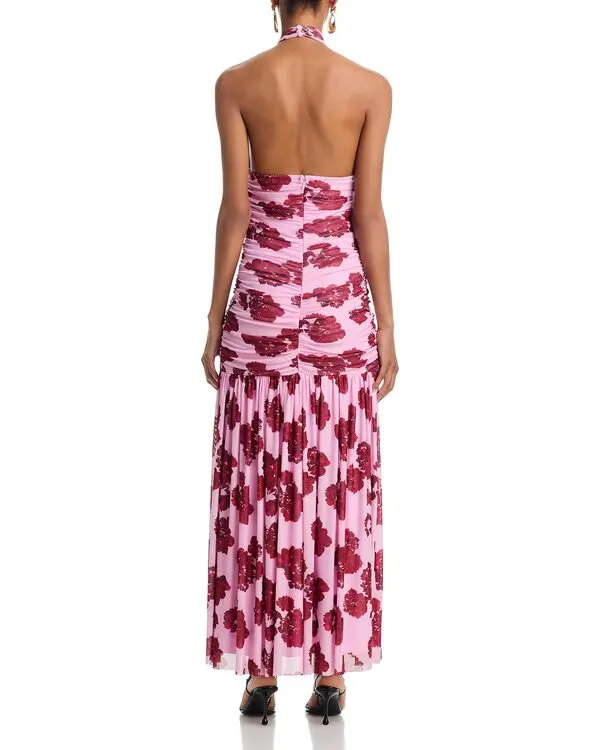 Aqua Floral Mesh Rosette Maxi Dress Exclusive