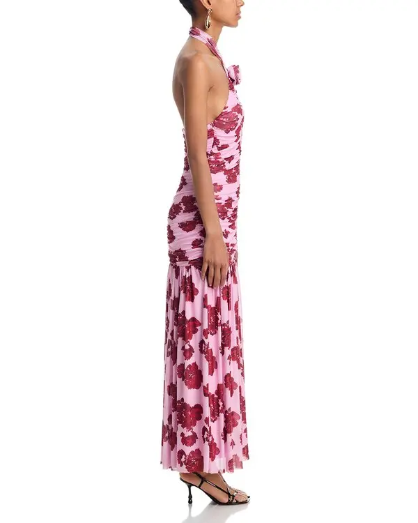 Aqua Floral Mesh Rosette Maxi Dress Exclusive