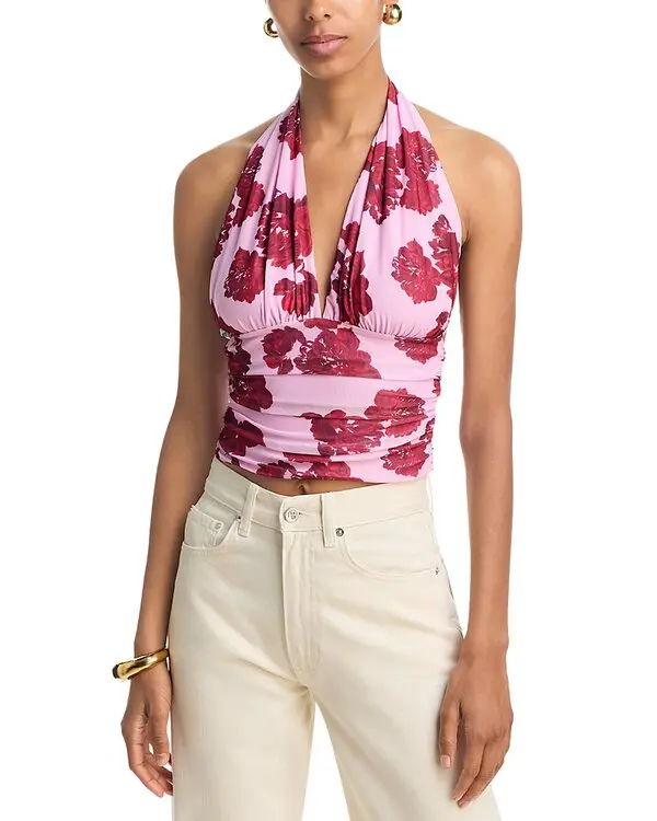 Aqua Floral Mesh Halter Top Exclusive - Pink/red