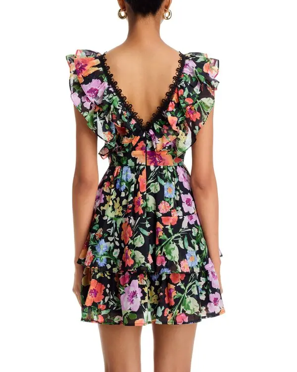 Aqua Floral Ruffle Sleeve Mini Dress