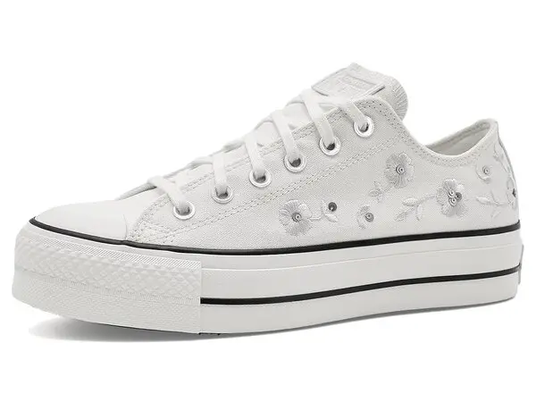 CONVERSE Chuck Taylor All Star Lift Platform Sequin Flowers Low Top Sneakers - White