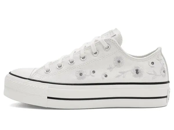 CONVERSE Chuck Taylor All Star Lift Platform Sequin Flowers Low Top Sneakers - White