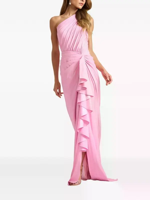 Tadashi Shoji One-shoulder Gown With Ruffled Detailing - Pink