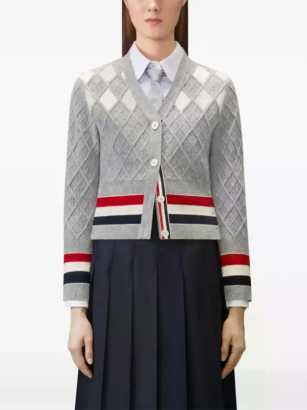 Thom Browne Intarsia Argyle Pointelle Cardigan