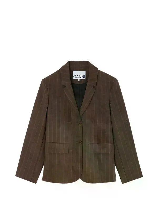 GANNI Pinstriped Wool Blazer - Brown