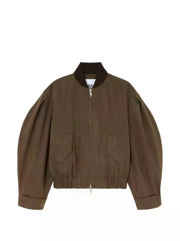 GANNI Wool Melange Bomber Jacket - Brown