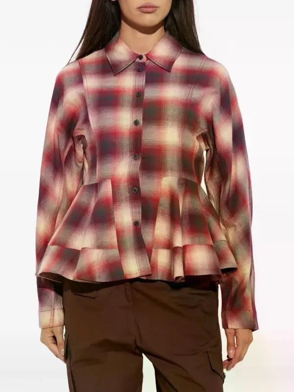 GANNI Check-pattern Peplum Hem Shirt - Red