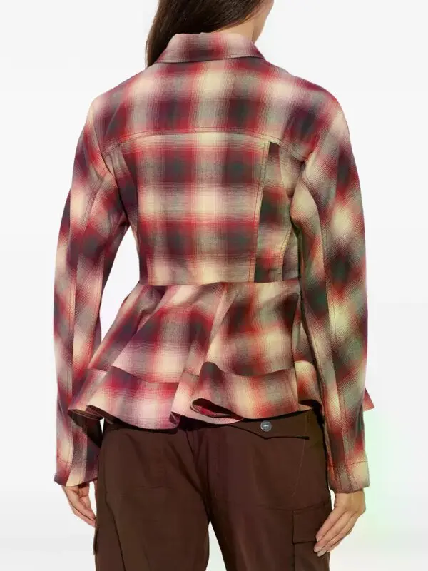 GANNI Check-pattern Peplum Hem Shirt - Red