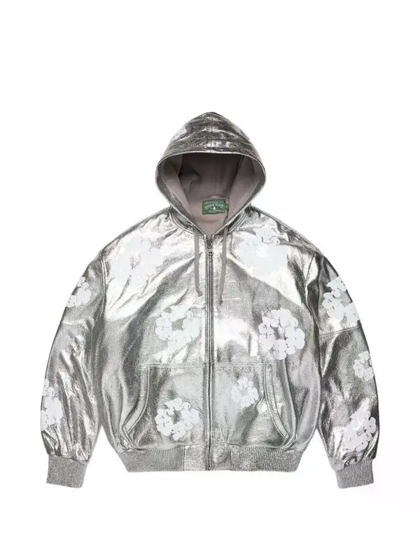 DENIM TEARS Cotton Wreath Leather Hooded Jacket