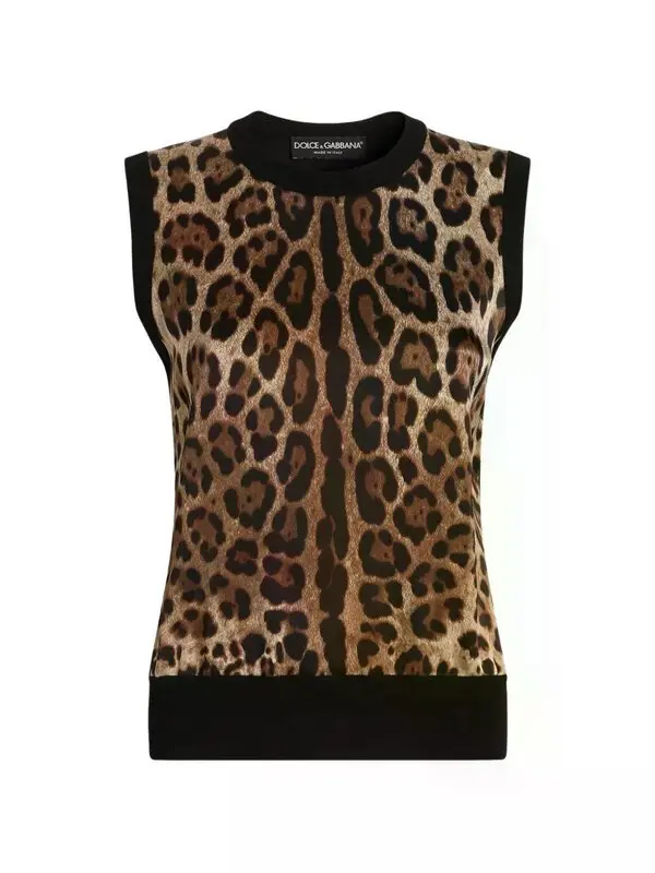 Dolce & Gabbana Leo-print Wool Crewneck Top - Neutrals