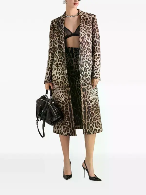 Dolce & Gabbana Leo-print Brocade Single-breasted Coat With Jewel Buttons