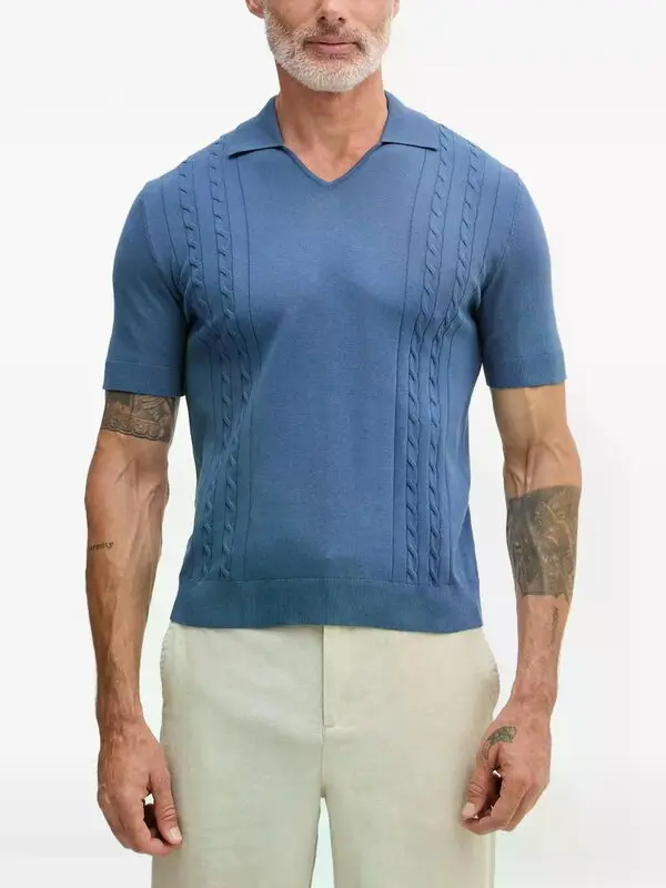 BENETTON Cable-knit V-neck Polo Shirt