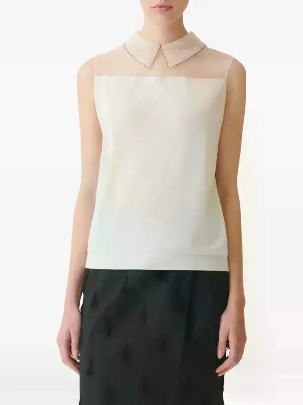 Fabiana Filippi Sleeveless Lace-collar Mesh Blouse