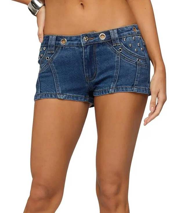 EDIKTED Danikah Stud & Grommet Denim Micro Shorts