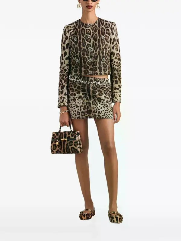 Dolce & Gabbana Leo-print Brocade Single-breasted Jacket With Jewel Buttons