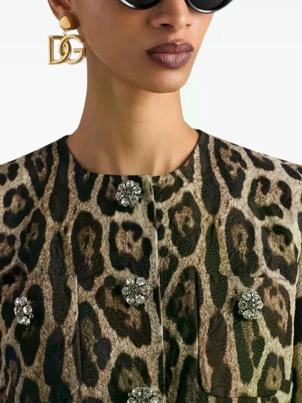 Dolce & Gabbana Leo-print Brocade Single-breasted Jacket With Jewel Buttons