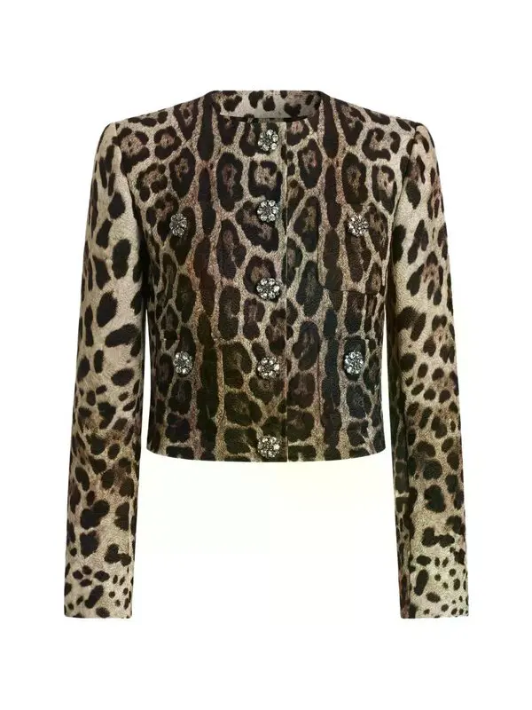 Dolce & Gabbana Leo-print Brocade Single-breasted Jacket With Jewel Buttons