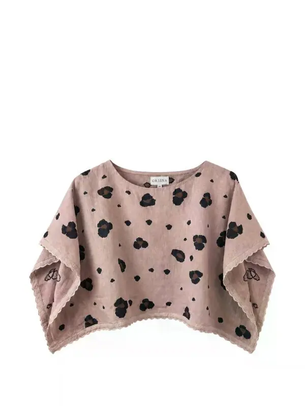 ORSINA Leopard-print Lace-trim Top