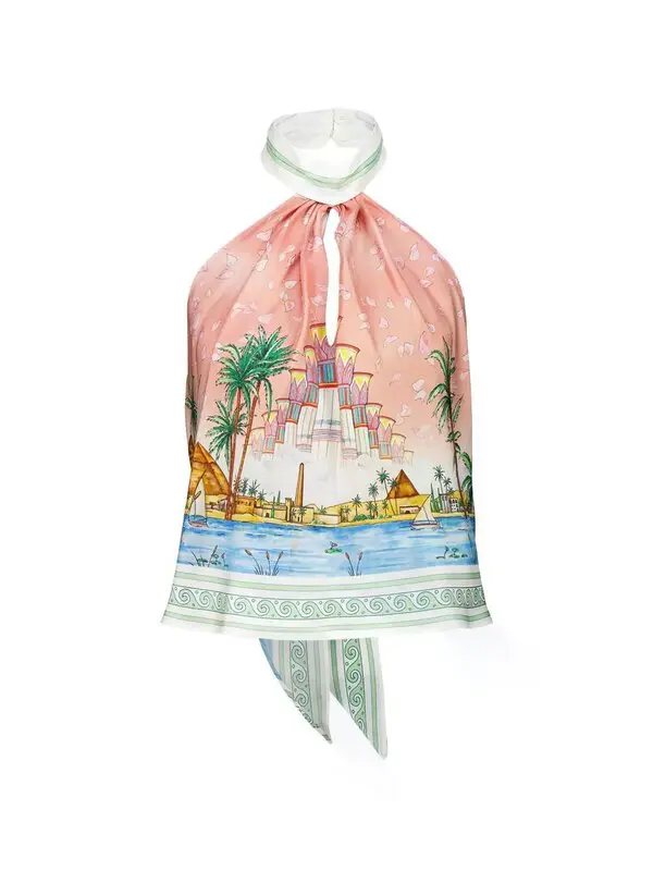 Casablanca Graphic Print Halterneck Top - Pink