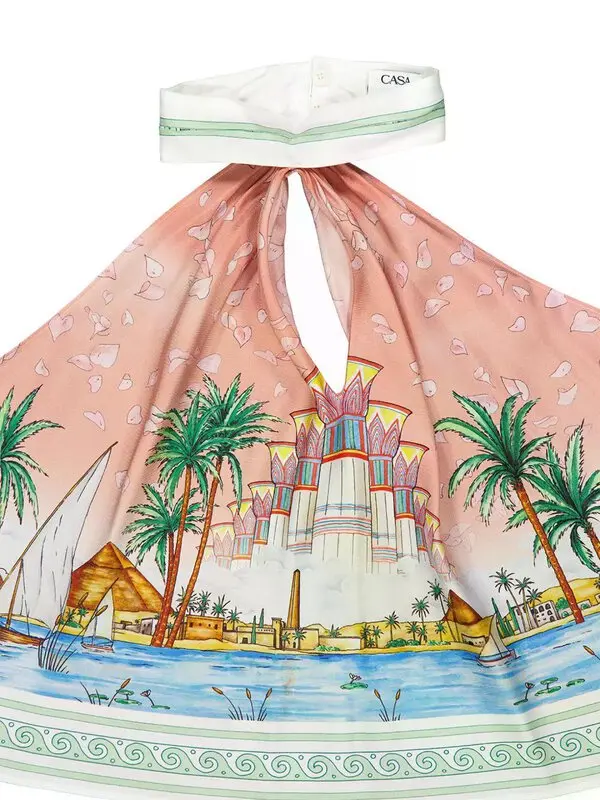 Casablanca Graphic Print Halterneck Top - Pink