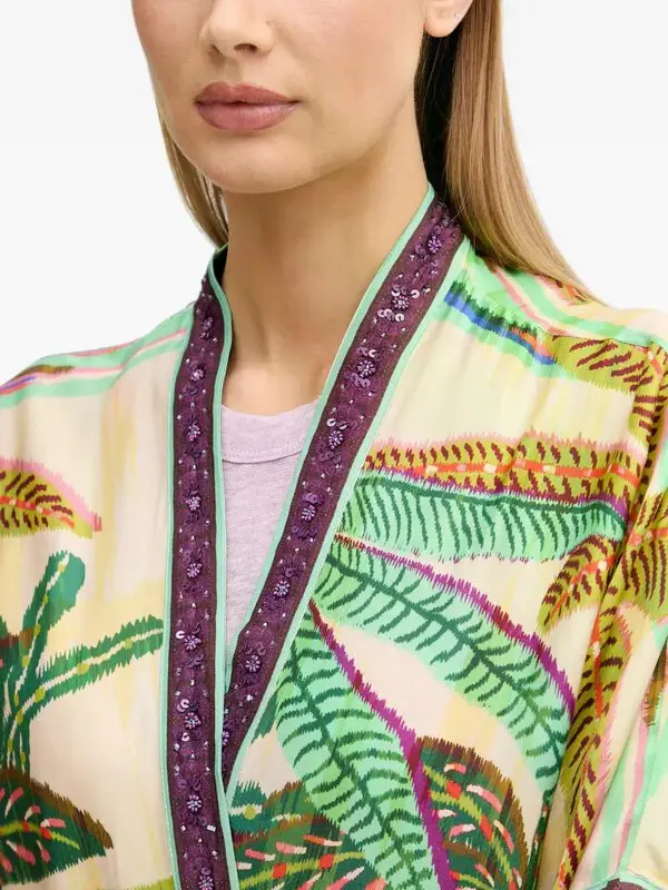 Lola Casademunt Sequin-embellished Tropical Print Kimono