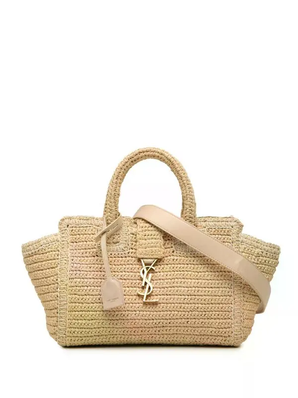 Saint Laurent 2018 Baby Raffia Monogram Downtown Cabas Satchel