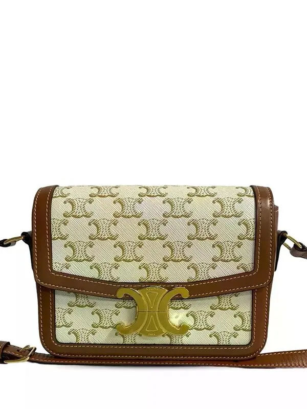 Celine 2019 Teen Triomphe Coated Canvas And Calfskin Triomphe Crossbody Bag - White