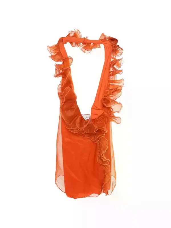 Illesteva Sleeveless Ruffle-neck Organza Top - Orange