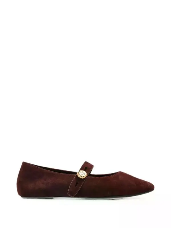 Tory Burch Suede Logo-button Ballet Flats - Brown
