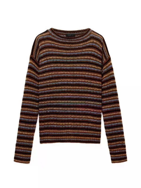 Prada Striped Wool Open-knit Sweater - Brown